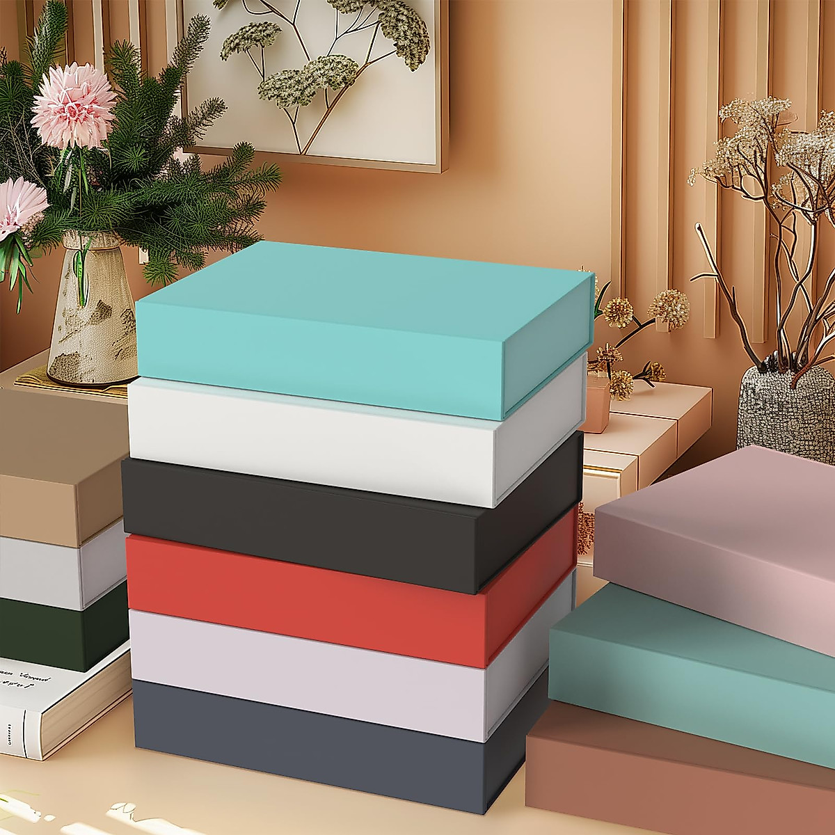 Gift Box with Lids, 11.5 x 8.5 x 2.3 In Magnetic Closure Collapsible Gift Boxes for wraps gifts of T-Shirts, Gloves, Scarves, Candy, Baby Clothes, Jewelry, Books, Comes with a Ribbon(Forest green)