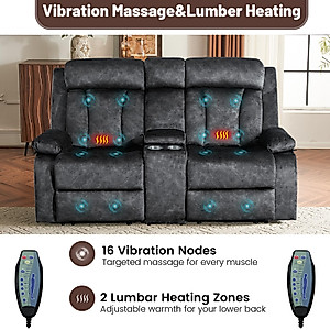 PALLOME Power Reclining Loveseat with Console, Loveseat Recliner Sofa with Massage & Heat, Perfect Electric Couch for Living Room (Gray)