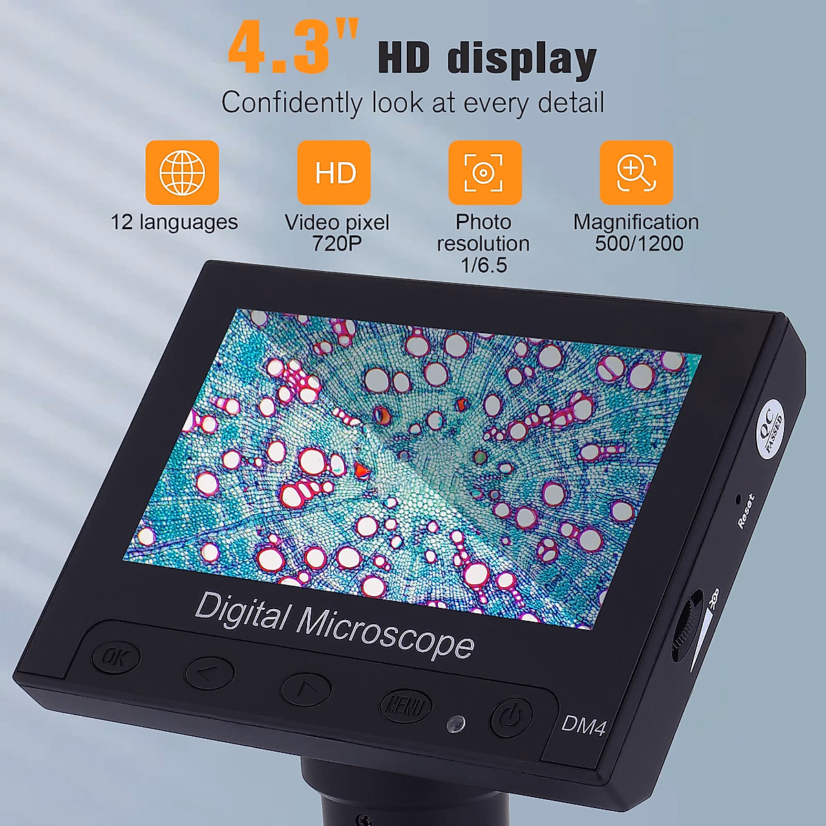 Poothoh 4.3-inch LCD Digital Microscope, 50X-1000X Magnification, Camera Handheld Microscope with 8 LEDs, for PCB/Coin Observation Soldering, Windows Compatible