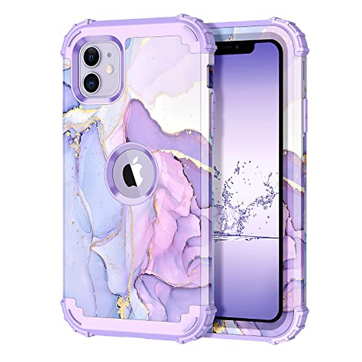 Hekodonk for iPhone 11 Case, Heavy Duty Shockproof Protection Hard Plastic+Silicone Rubber Hybrid Protective Case for Apple iPhone 11 6.1 Inch Purple Marble