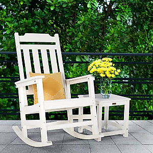 hOmeQomi Rocking Chairs Set of 2, All Weather Resistant Poly Lumber Outdoor Porch Rocker, Rocking Chairs for Outdoor, Indoor, Patio, Deck, Garden, Backyard, Load Bearing 380 lbs - White