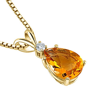 PEORA 14K Yellow Gold Citrine and Diamond Pendant for Women, Natural Gemstone Birthstone Teardrop Solitaire, 1.60 Carats total Pear Shape AAA Grade
