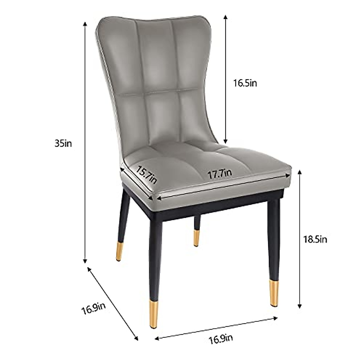 Bekrvio High-Back Faux Leather Dining Chairs Set of 2, Modern Sturdy Upholstered Accent Side Chair Deep Sponge Padded Seat with Metal Legs for Kitchen Dining Room Living Room Bedroom(Silver)