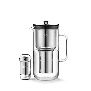 aarke Purifier | Glass Water Filter Pitcher with Refillable Steel Filter | 2.4L / 10 Cups | Includes Pure Filter Granules | Dishwasher Friendly