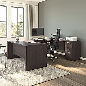 Bestar Logan U Shaped Desk in Charcoal Maple, 65W