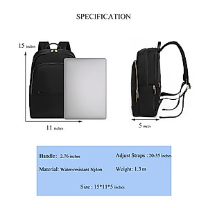 Shaelyka Lightweight Laptop Backpack for Women, Fit for 14 inches Laptop, Water-resistant Travel Backpack, Black