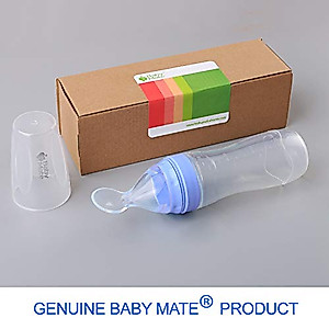 Baby Mate Silicone Baby Food Dispensing Spoon (Blue, 4oz/120ml, Ideal for 4 Months+ Babies) - Squeeze Feeder with Spoon - Spoon Bottle for Baby - Baby Spoon Feeder Bottle Baby Solid Food Feeder