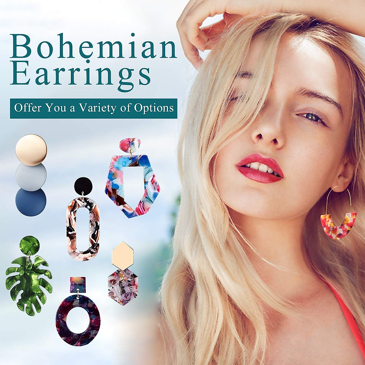 FIFATA 25 Pairs Acrylic Resin Statement Earrings Set for Women Mottled Hoop Fashion Drop Dangle Jewelry Hypoallergenic for Sensitive Ears