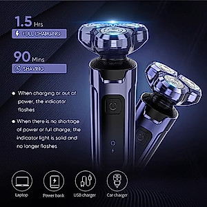 Electric Razor for Men, 2023 Men's Electric Shavers Rotary, LED Display-IPX7 Waterproof-Rechargeable, Electric Shaver for Men Cordless 5 in 1-3D Floating Head Replaceable Blades-Gifts for Men, Purple