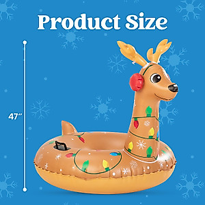 JOYIN 47” Inflatable Reindeer Snow Tube, Heavy-Duty Snow Tube for Sledding, Great Inflatable Snow Tubes for Winter Fun and Family Activities