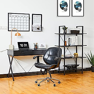 glitzhome Wooden Industrial Bookcase 4 Shelf Bookshelf Rustic Open Shelf Vintage Wood and Metal Etagere Bookcase Black Heavy Duty Bookshelf Low Office Display Bookshelves Short Farmhouse Shelves