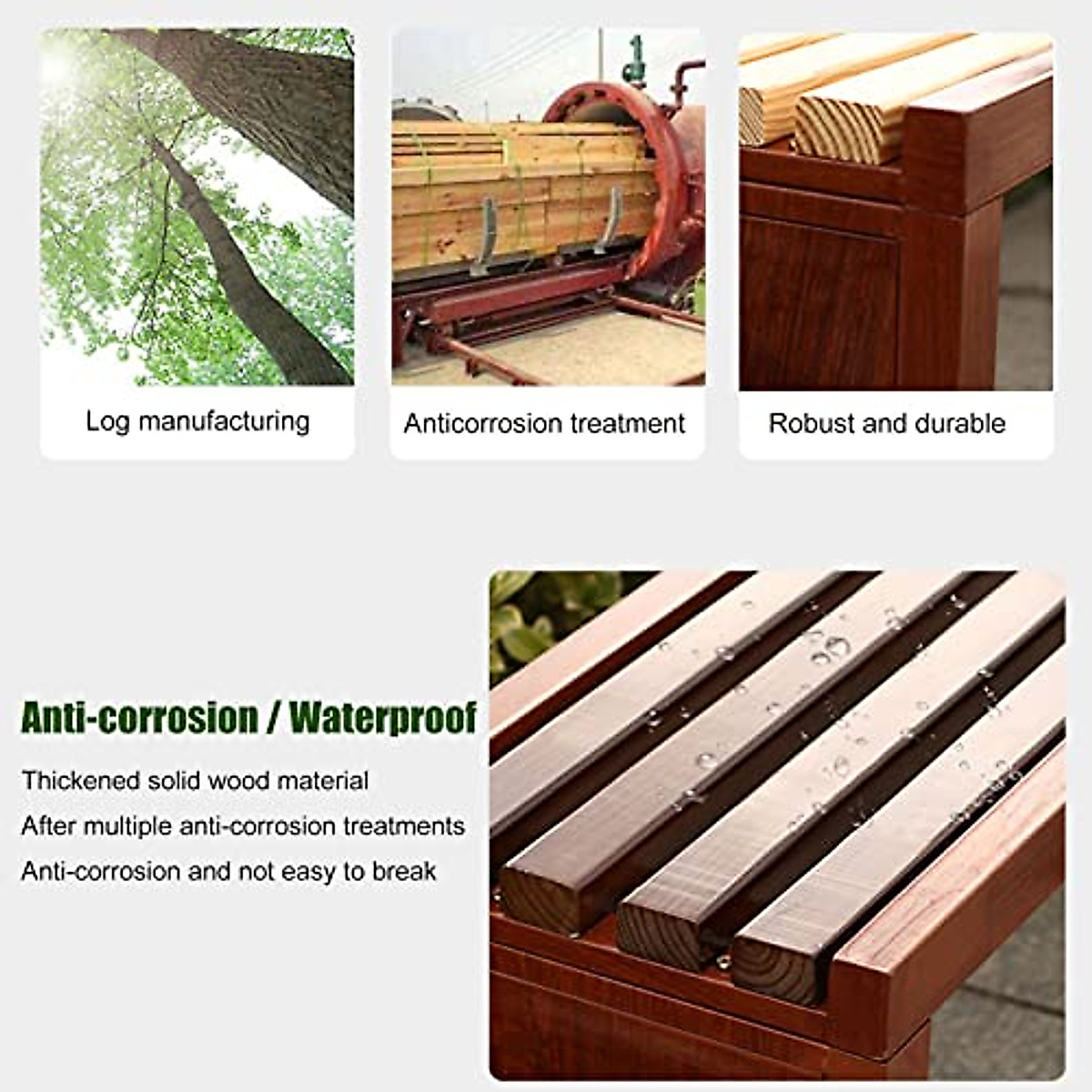 Outdoor Garden Bench Patio Seating, Wooden Backless Porch Bench Metal Steel Frame Park Chair, Lawn Path Slatted Seats Yard Decor Deck Furniture Loveseat, School Playground Club Commercial Bench