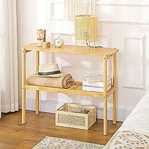 HOMCOM Bamboo Shelf, 2-Tier Multifunctional Storage Shelf, Plant Flower Stand for The Bathroom, Kitchen, and Living Room Storage, Natural