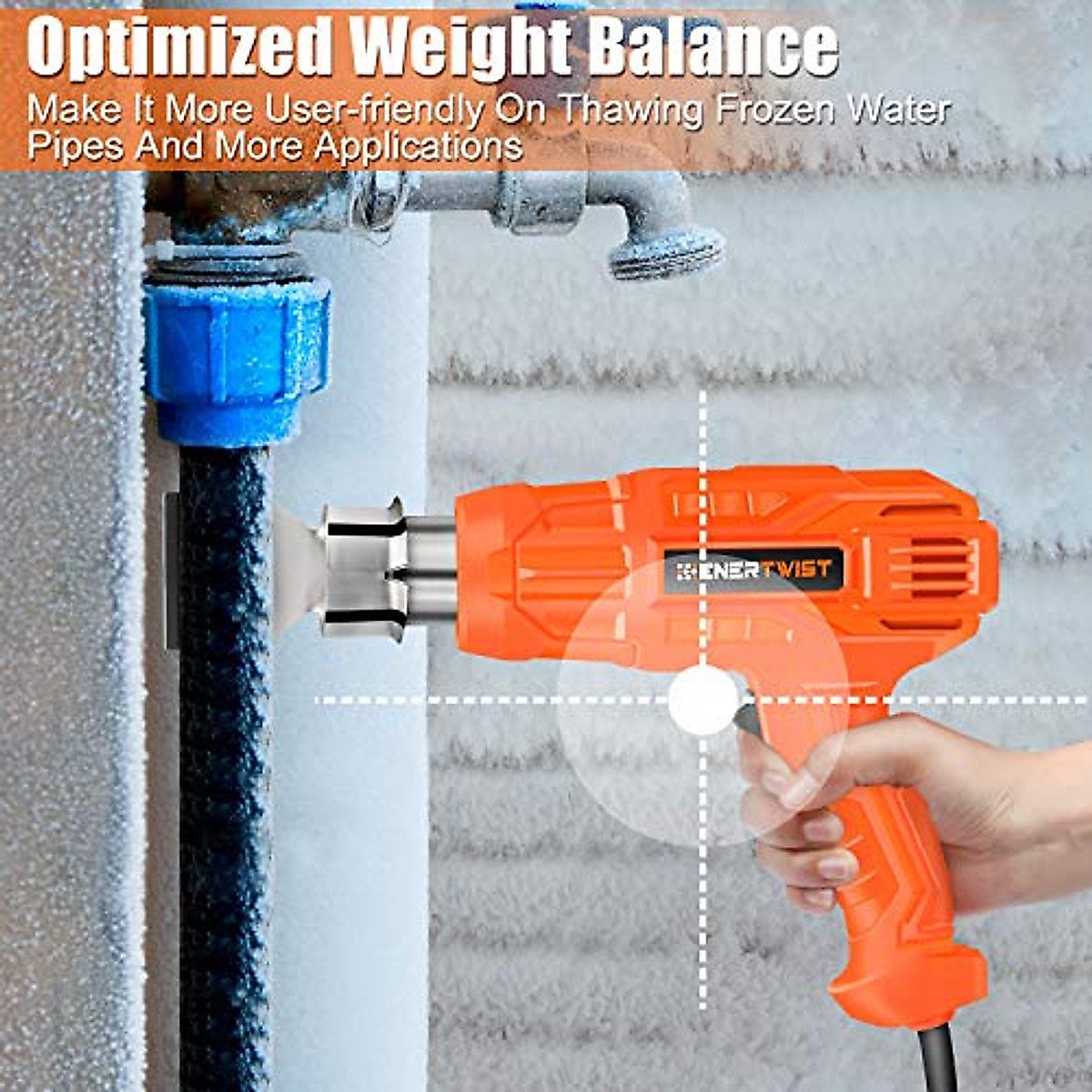 Enertwist 1500W Dual Temperature Heat Gun Kit with 4 Nozzle Attachments for Shrink Wrapping, Paint Removal, Rusted Bolt Stripping, Wire Shrinking, Crafting, ET-HG-1500R
