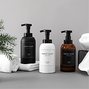 Foaming Hand Soap Dispenser Glass Jar Foam Dish Soap Dispenser for Bathroom and Kitchen Sink, Liquid Pump Bottle for Shampoo, Body Wash, Amber, 2 Pack