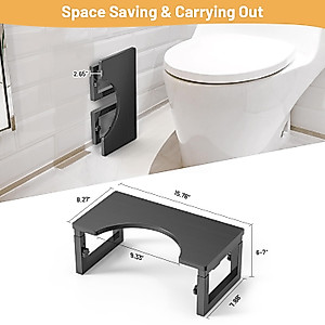 Wood Toilet Stool Foldable, 6" and 7" Adjustable Height Squat Stool Potty for Adults Kids, Sturdy Poop Step Stool for Bathroom, Improve Squatting Posture and Comfort, Non-Slip, Black