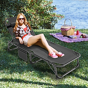 LILYPELLE Folding Outside Chaise Lounge Chair with Mattress, 5 Position Adjustable Patio Folding Lounge Chair Reclining Chairs Perfect for Sunbathing, Camping, Pool, Beach, Patio
