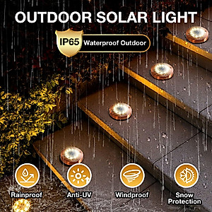 HOFLYW Outdoor In-Ground Lights Solar Disc Lights Outdoor Solar Garden Lights In Ground Solar Landscape Light 8 Pack 12 led for Pathway Yard Patio Walkway(Bronze, 8 Pack)