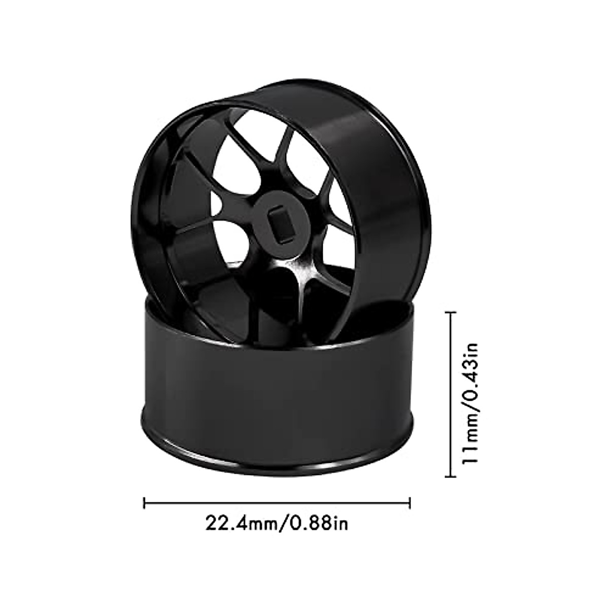 Abendor 4Pcs Metal 1/24 1/28 RC Car Drift Wheels, [2N+2W] 22mm 1/28 RC Car Drift Hubs for BBS Mini-Q HGD1 Mini-D DRZ Wltoys K969 K989 Rc Car Upgrade Parts (Black, 3.5 Degree)