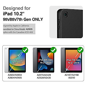 Antbox Case for iPad 9th Generation/iPad 8th Generation with Pencil Holder Vegan Leather Smart Cover for iPad 10.2'' 9th/8th/7th Gen (Black)