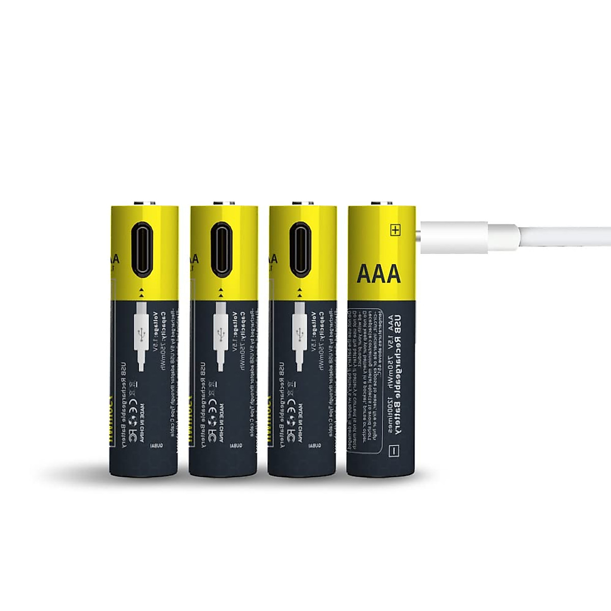 Type-C Lithium Rechargeable Batteries AAA, 1.5V USB Li-Ion AA Battery, Rechargeable, 750mWh with Type C Charging Cable, Quick Charge in 2 Hours, (Pack of 4) (4AAA)