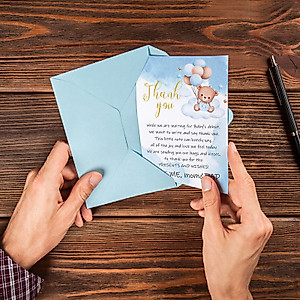 BYBOUS 50 Pack Baby Shower Thank You Cards with Envelopes Stickers - Cute Bear Baby Shower Cards - Baby Girl/Baby Boy Shower Thank You Notes Birthday Supplies, 4 x 6 Inch (Blue)