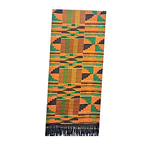 Decora Apparel African Clothes for Men Cotton Scarf, Graduation Stole, African Head Scarf Kente Fabric 5.5X60 Orange GoldP03