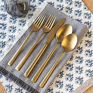 over&back 20pc Modern Flatware Cutlery Set - Comes with 4 Dinner Forks, 4 Salad Forks, 4 Dinner Knives, 4 Dinner Spoons, and 4 Teaspoons - 18/8 Stainless Steel - Dishwasher-Safe - Matte Gold