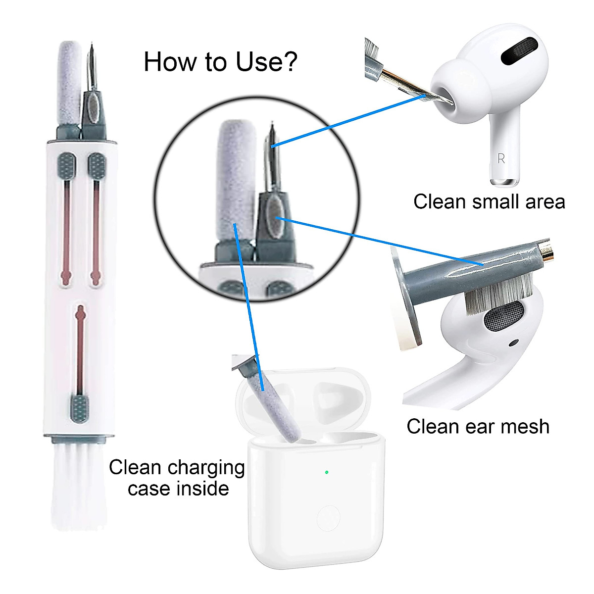Cleaner Kit Compatible with Airpod Pro 1st 2nd 3rd Generation, Airpods Cleaning Kit and Keyboard Brush Gen 3 2 1, Pen Ear Bud Cleaning Tool for Samsung Galaxy Earbuds, Beats, Laptop, Phone, (White)