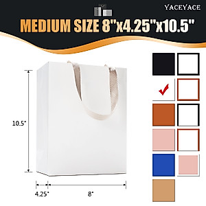 White Gift Bags, YACEYACE 10Pcs Kraft Paper Bags 8"x4.25"x10" White Paper Bags White Bags with Handles Paper Gift Gags White Paper Shopping Bags Merchandise Bags Goodie Bags Boutique Bags Retail Bags Party Bags Gift Bags