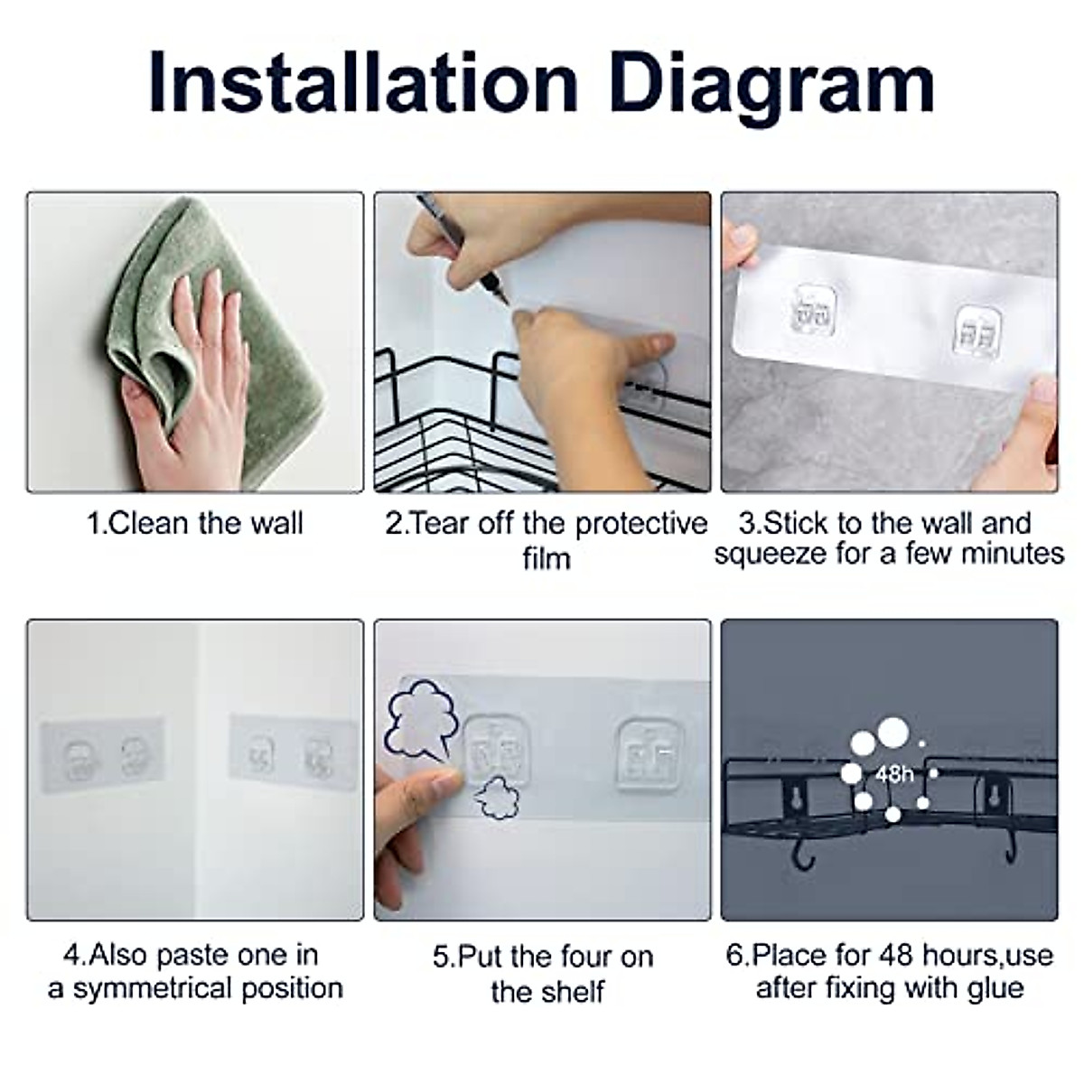 Huryfox Corner Shower Caddy Bathroom Organizer Shower Shelf with Soap Holder and Hooks, Adhesive Shower Shelves, Wall Mounted Shampoo Holder, 2 Pack Shower Racks for Inside Shower, Black