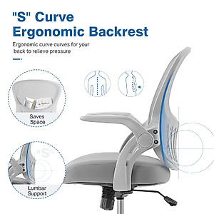 JHK Home Office Desk Chair – Ergonomic Office Chair with Lumbar Support and Flip-up Armrest, Height Adjustable Mesh Computer Chair, Suitable for Office, Study, Conference Room, Grey