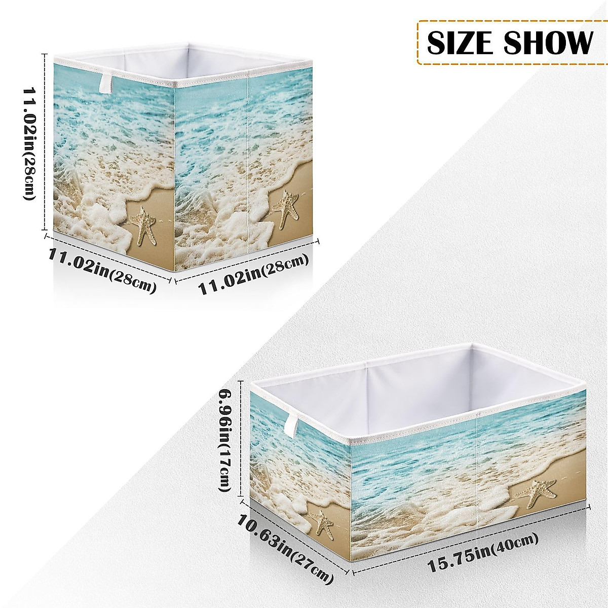 QUGRL Starfish Ocean Wave Cube Storage Bins Organizer Summer Beach Clothes Toy Storage Basket Box for Shelves Closet Cabinet Office Dorm Bedroom 11x11 in