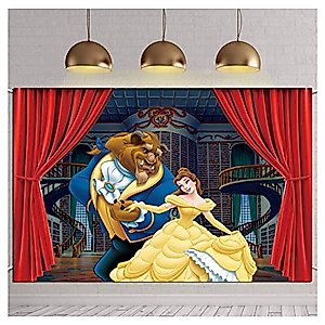 Beauty and The Beast Photography Backdrop Red Curtain Castle Background 7x5ft Happy Birthday Photo Background Kids Beauty and The Beast Engagement Birthday Party Decorations Banner