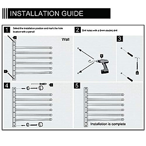 GERZWY Bathroom Swing Arm Towel Bars Wall Mount Bath Towel Rack with 6 Arms Hanger Towel Holder Organizer SUS 304 Stainless Steel Matte Black HYG06-BK