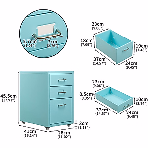 HollyHOME 3-Drawer Mobile Classification Storage Cabinet, Under Desk for A4 Mini File Cabinet, Mobile File Cabinet with Wheels for Home and Office, Blue