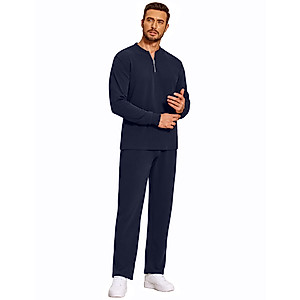 COOFANDY Men's Tracksuit 2 Piece Set Quarter Zip Polo Sweatsuit Athletic Long Sleeve Casual Sports Outfits Running Blue