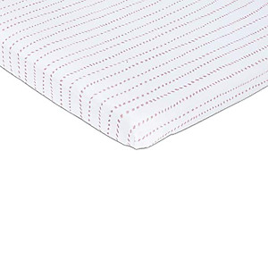 Petit Dreams Pack N Play Mini-Crib Sheet Jersey Knit Cotton for Baby Girl Flexible Fit for Standard Mini-Crib Mattresses, Dotted Stripes, Pink