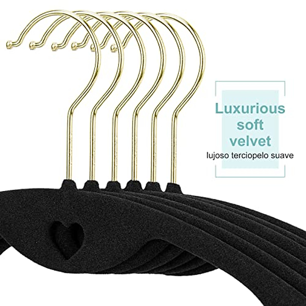 Velvet Clothes Hangers, ESEOE 50 Pack No Shoulder Bumps Suit Hangers with Swivel Hook, Ultra Thin Space Saving, Wide for Coat, Sweaters, Jackets, Shirt, Pants, Dresses (Black with Gold Hook)