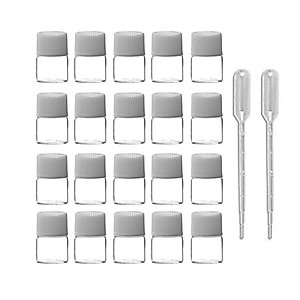 Enslz Oil Bottles for Essential Oils 50 Pcs 1 ml (1/4 Dram) Transparent Glass Vials Bottles, with Orifice Reducers and White Caps, 0.5ml 2 pcs Pipettes Droppers for Essential Oils Aromatherapy with