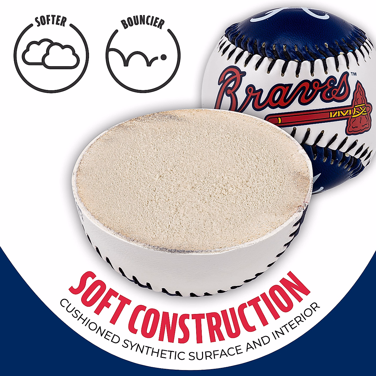 Franklin Sports Atlanta Braves MLB Team Baseball - MLB Team Logo Soft Baseballs - Toy Baseball for Kids - Great Decoration for Desks and Office