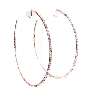 Clip-on Earrings Crystal Hoop Rose Gold Plated Rhinestone Hoops 4 inch Hoops