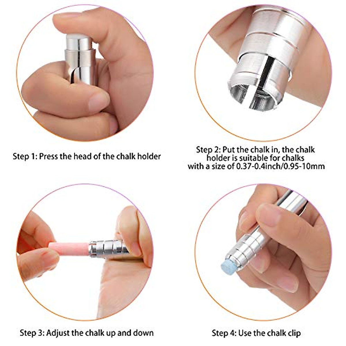 5 Pieces Aluminum Alloy Chalks Holder Silver Adjustable Teacher's Chalk Stick Holder Chalk Clip and 2 Pieces Magnetic Chalkboard Erasers for Office School Children's Painting Writing (No Chalks)