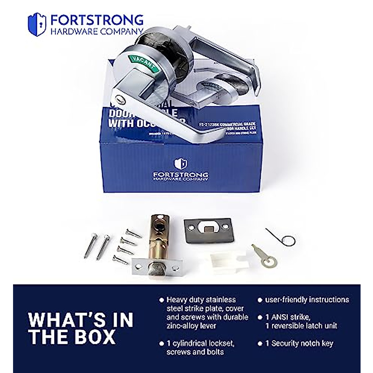 FORTSTRONG Commercial Door Handle with Privacy in-Use- Vacant Indicator Lock for Men or Women ANSI Grade 3 ADA Compliant FS2123BK Bathroom