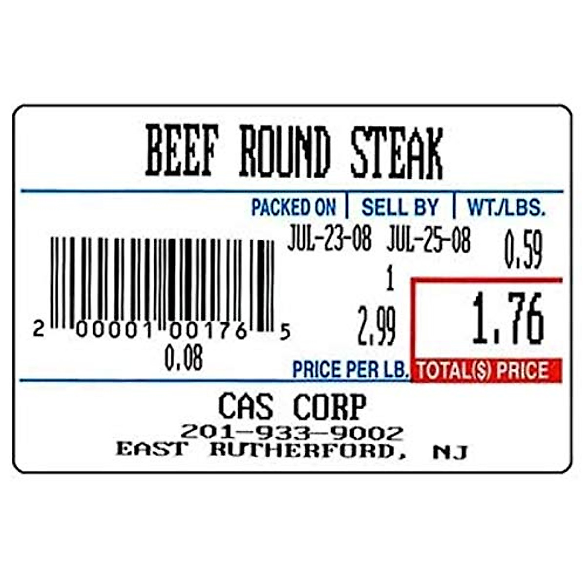 CAS LP-1000N Label Printing Scale Legal for Trade , 30 x 0.01 lb with a FREE 1 case CAS LST-8010 UPC Label, 58 x 40 mm