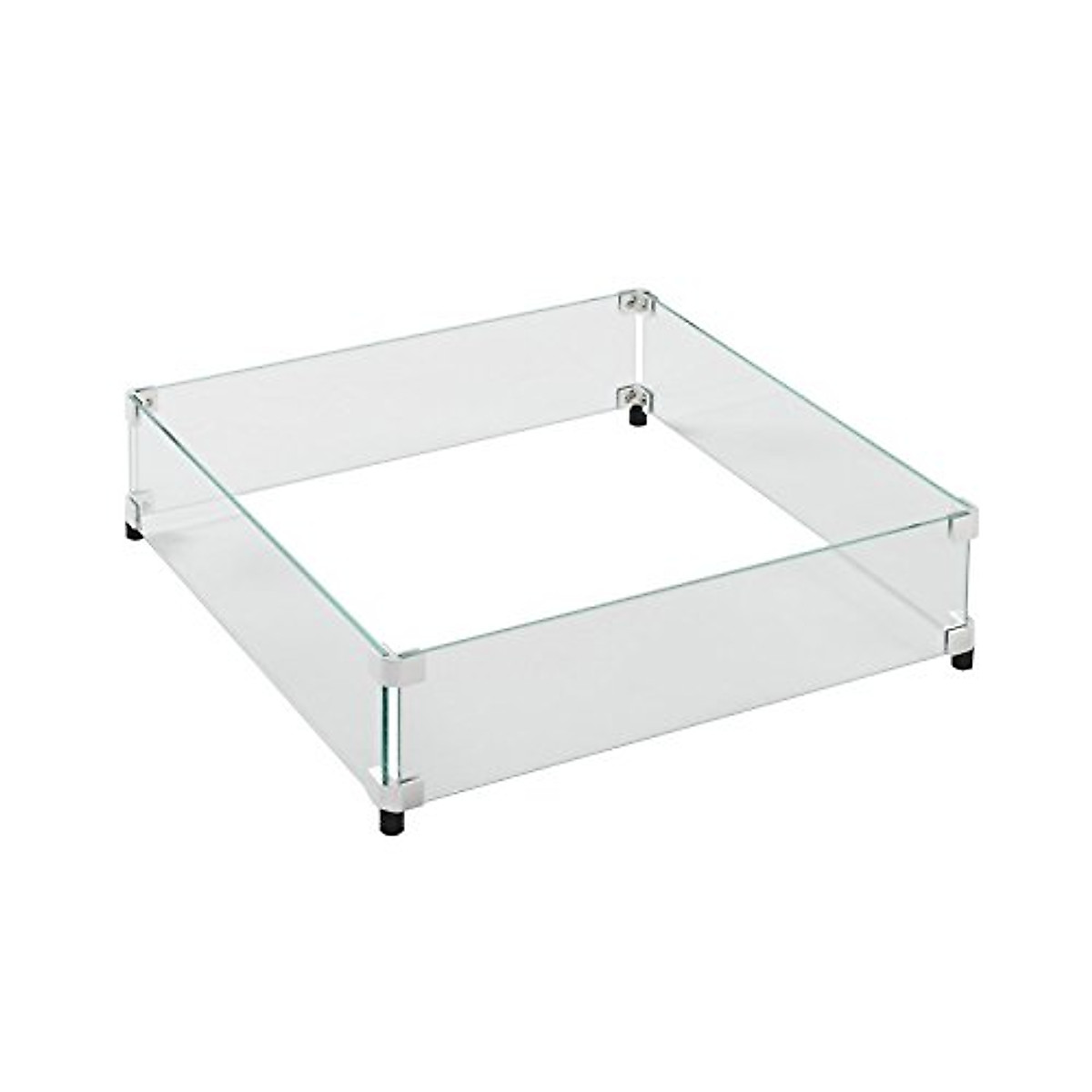 COOKE Custom Square Glass Fire Pit Windscreen, 3/16" Thick Glass, Silver Clamps with No Skid Rubber Feet, You Choose The Size (30" x 30" x 8")