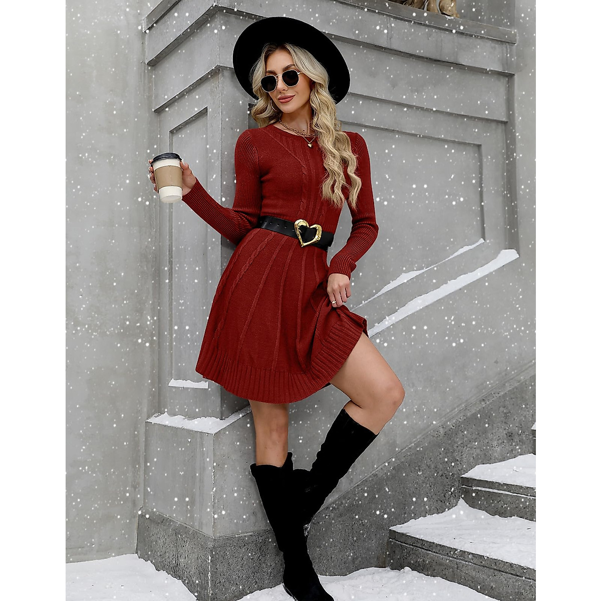 Maisolly Green Sweater Dresses Ladies Comfy Lightweight Warm Pullover Oversized Winter Dress Burgundy L