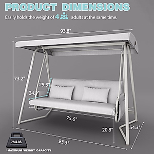 JOYBASE 3 Person Outdoor Porch Swing with Canopy, Patio Porch Swing with Stand, Swing Daybed Bed Bench with Cushion and Pillow, Swing for Deck, Outside, Garden, Backyard, Balcony