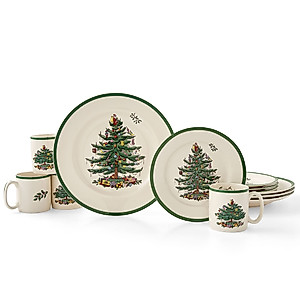 Spode Christmas Tree Dinner Plates | set of 4 Dinner Plates with Christmas Design | 10.5 Inch Christmas Dinnerware Made of Fine Earthenware | Dishwasher and Microwave Safe