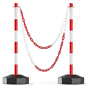 RoadHero [2 Pack] Traffic Delineator Post Cones with Fillable Base, Expandable Traffic Safety Barrier with 8FT Plastic Chain, Traffic Safety Delineator Cones for Parking Lot [Red/White]